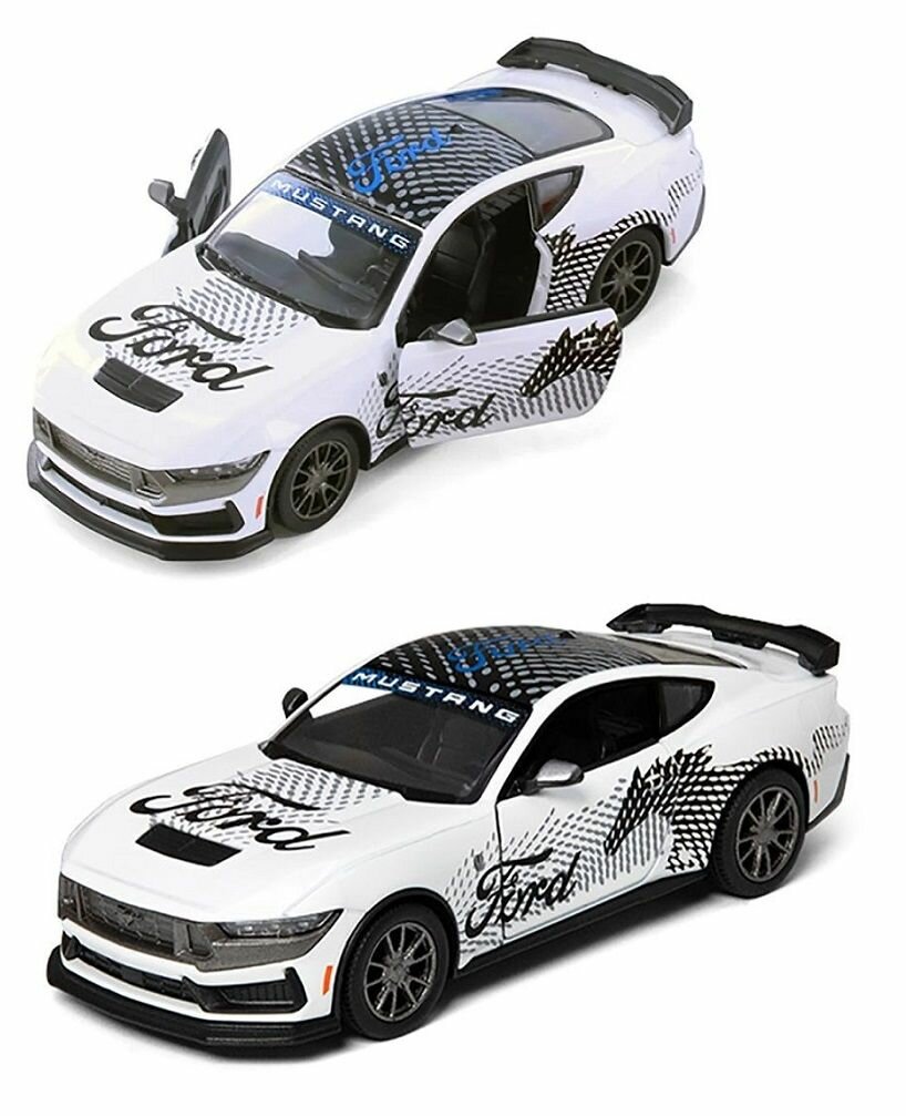 Модель машины Kinsmart "Ford Mustang Dark Horse 2024", масштаб 1:38, белая, с рисунком, инерционная