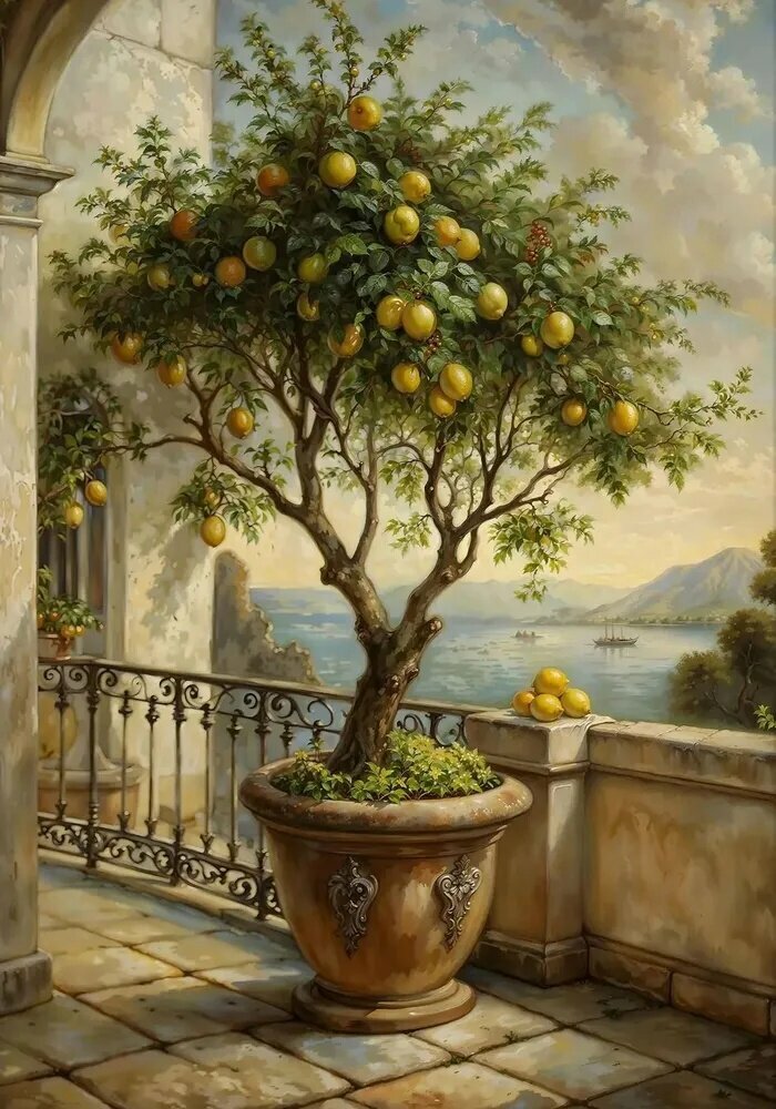 Постер "Печать на холсте Magnolia, черника, лимон, олива - Декор для кухни и дома", 30 см х 40 см