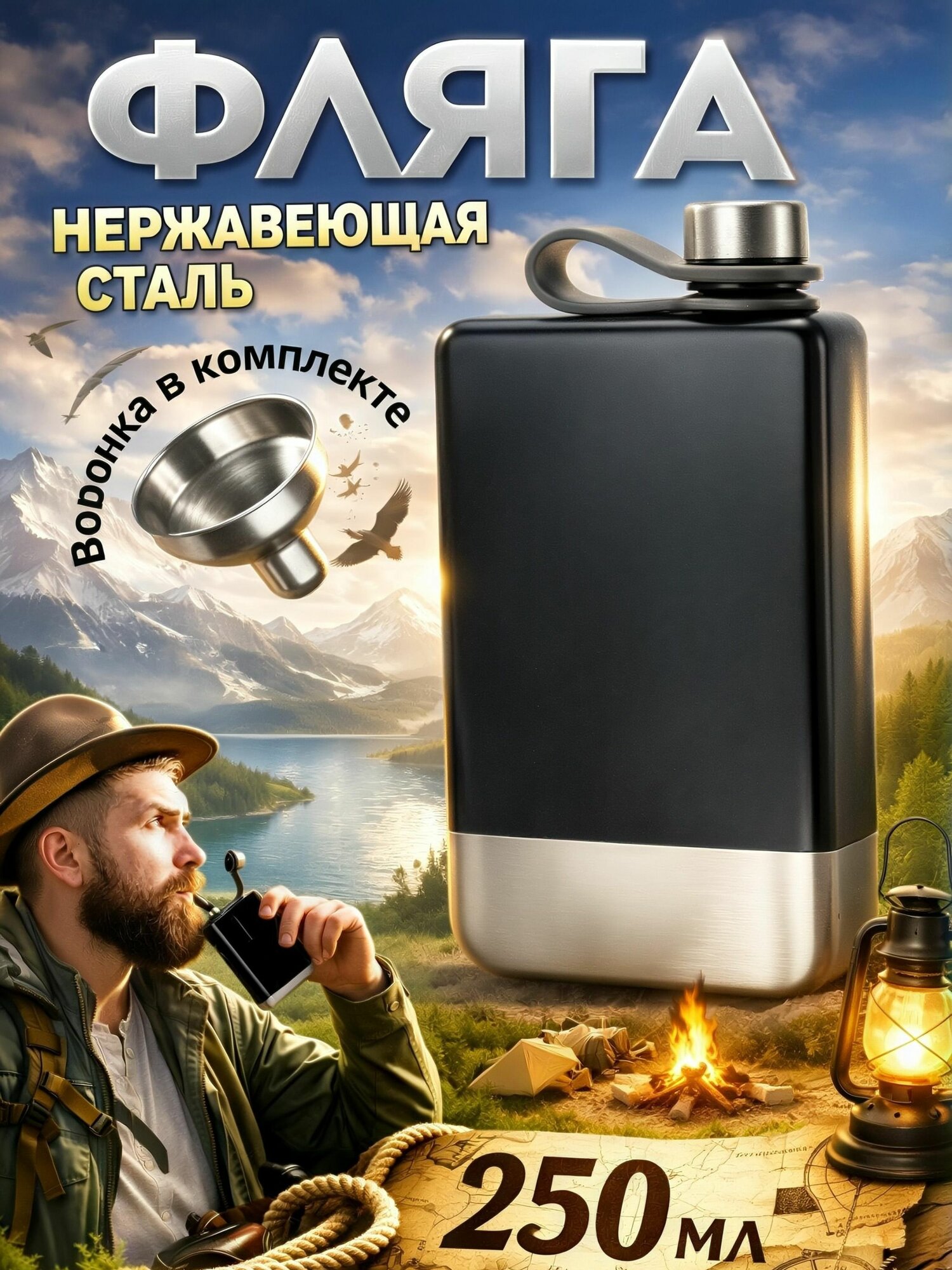 Фляжка для алкоголя и воды армейская 250 мл из нержавеющей стали снаряжение для военных бутылка туристическая спортивная