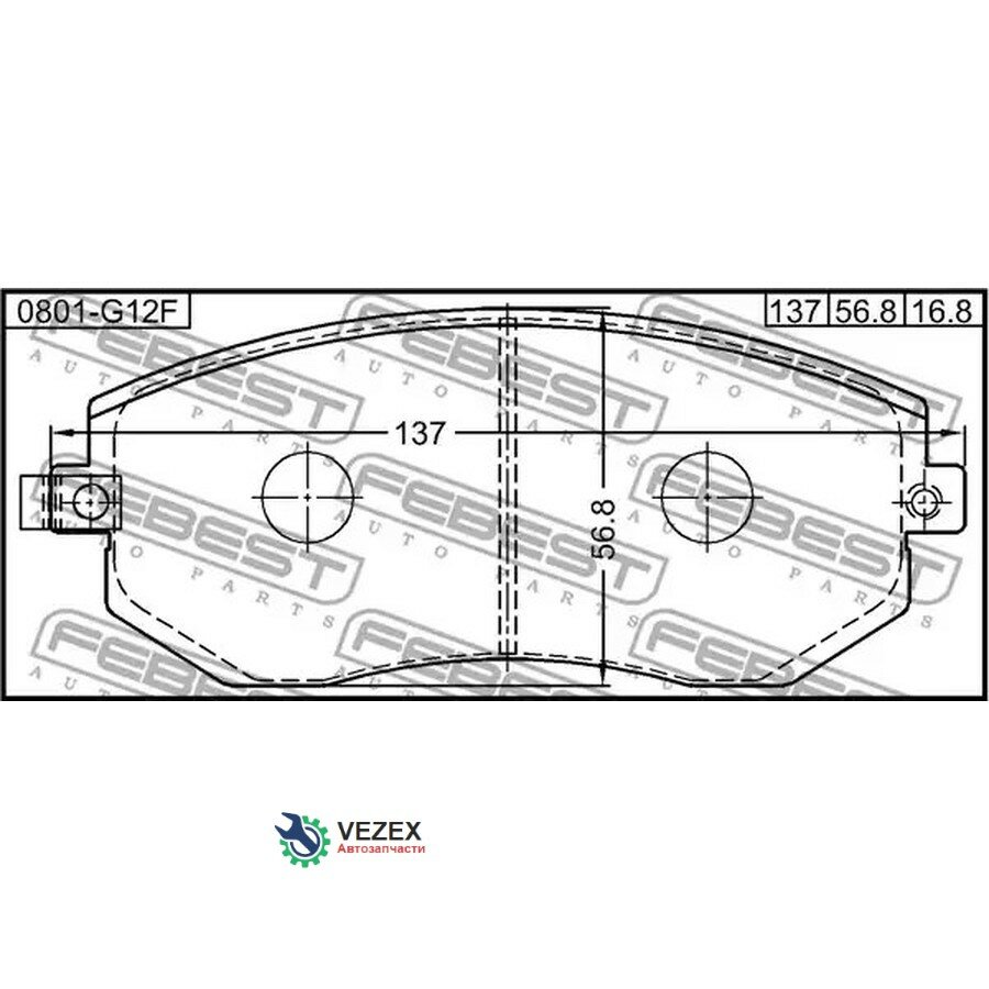 FEBEST 0801G12F колодки дисковые перед. с антиск. пл! (P78013)\ Subaru Lagacy IV/Outback 2.0/2.5 03>