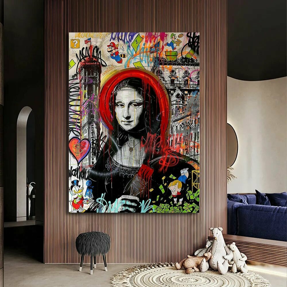 Картина "Мона Лиза" Banksy, на холсте, на деревянном подрамнике, 20x30 см