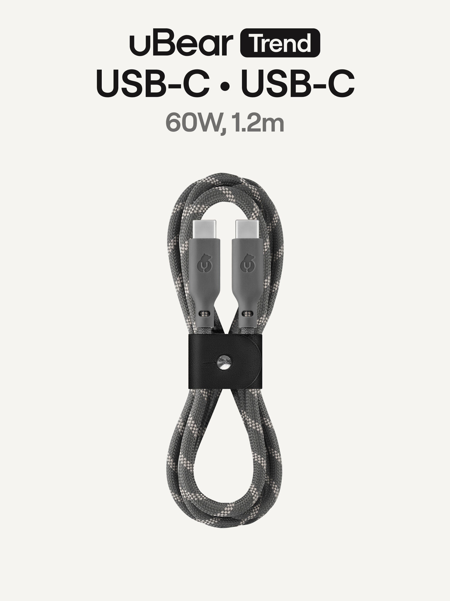 Кабель TYPE-C - TYPE-C для быстрой зарядки и передачи данных uBear Trend Cable, 60 Вт, 1.2 метра, цвет: графит