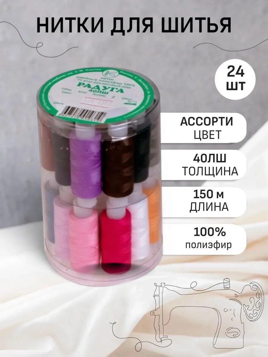 Нитки для шитья 40ЛШ цв. ассорти Набор 24 шт.