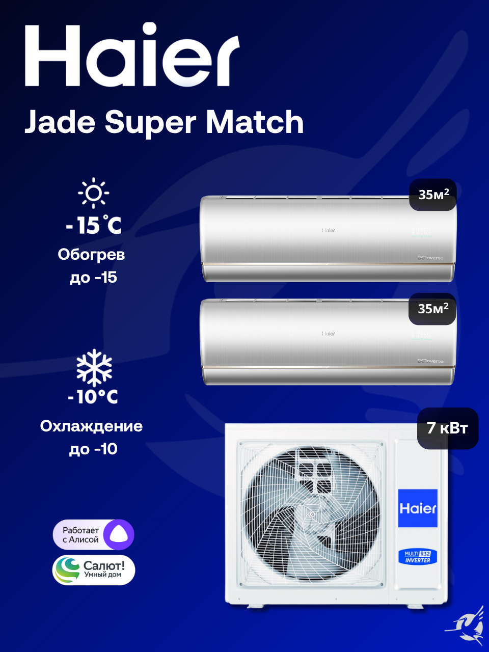 Мультисплит-система Haier Jade 2 X AS35S2SJ3FA-S / 3U70S2SR5FA на 2 комнаты 35+35 м2