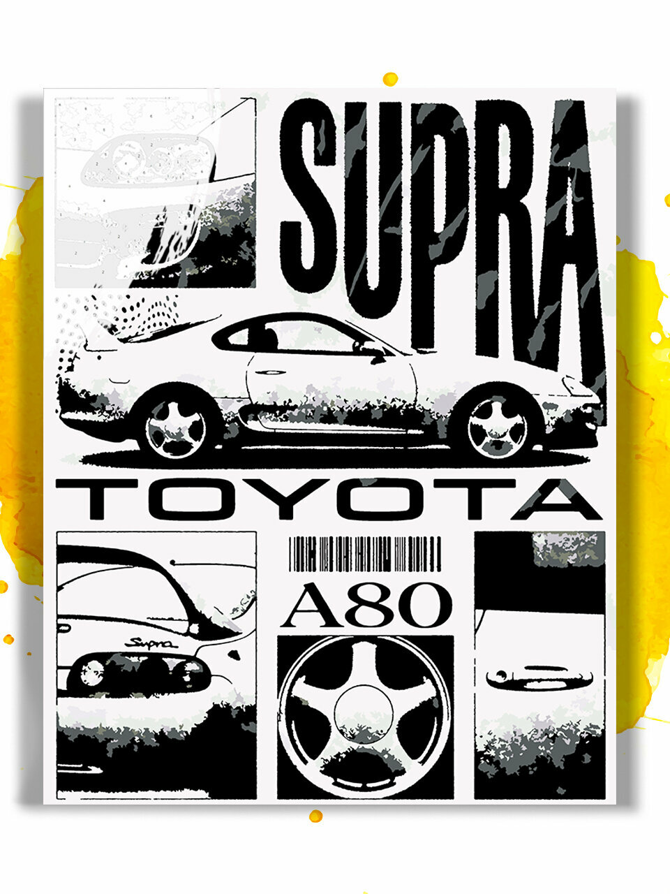 Картина по номерам на холсте Toyota Supra a80 ЧБ, 30 х 40 см
