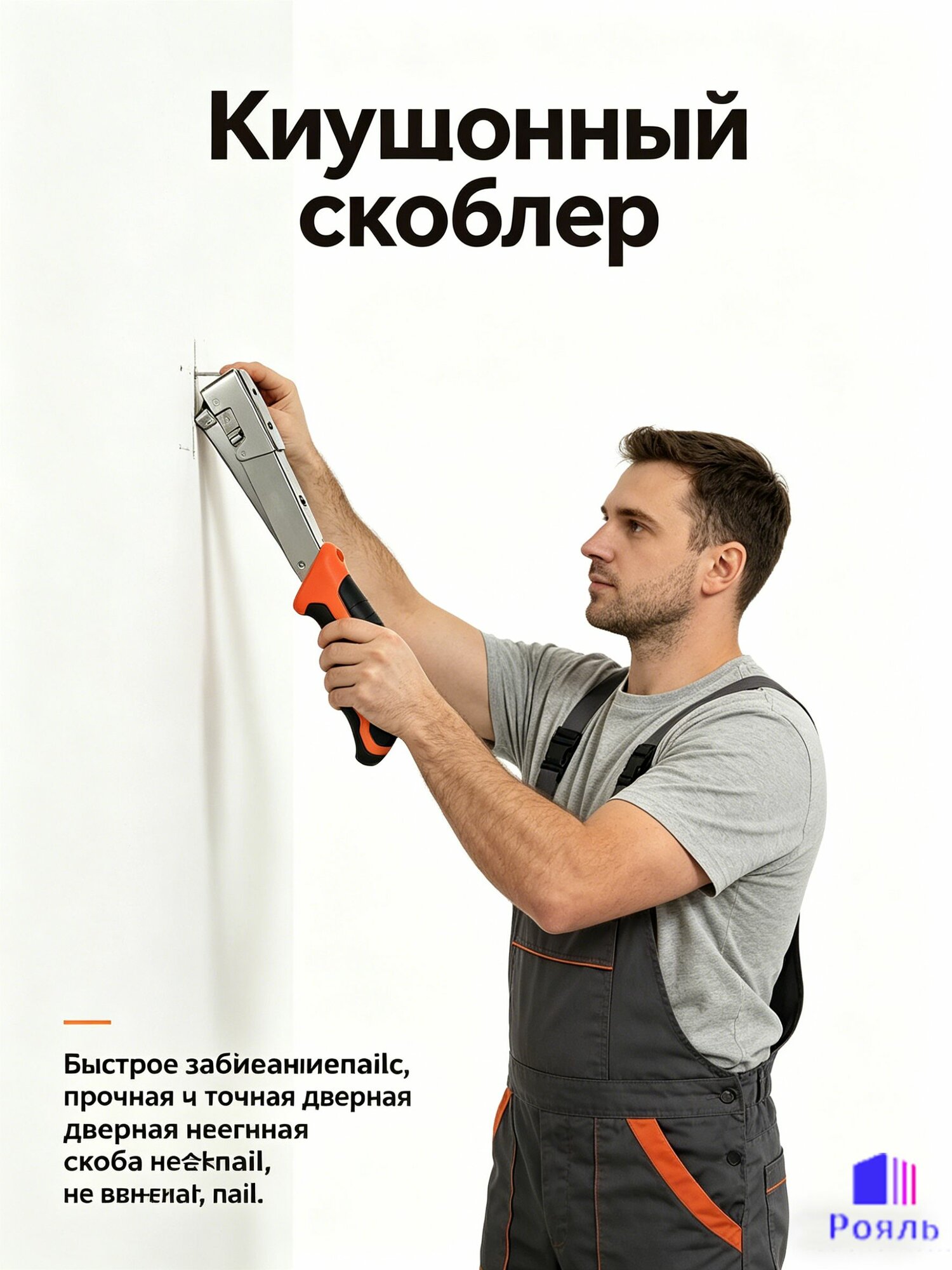 Механический степлер-молоток для скоб 4-10 мм, ручной ударный, на 75 скоб, для рамок, ящиков, проводов, размер 297 28 30 мм, без компрессора