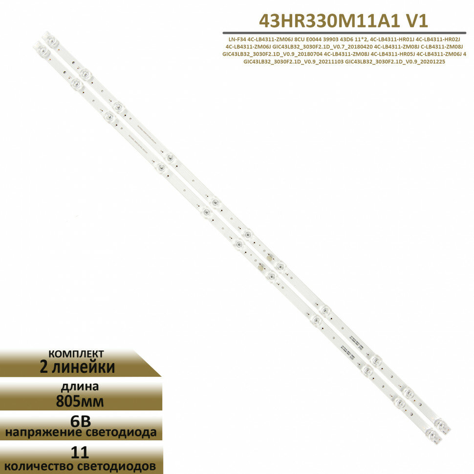 Светодиодная LED подсветка 43HR330M11A1 V1 для телевизора TCL, Thomson, Toshiba