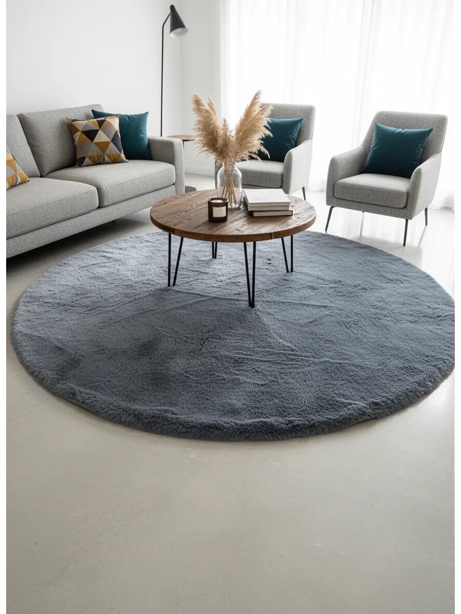 Ковер Natali's Carpets, противоскользящий, серый 120х120 см круглый имитация кролика