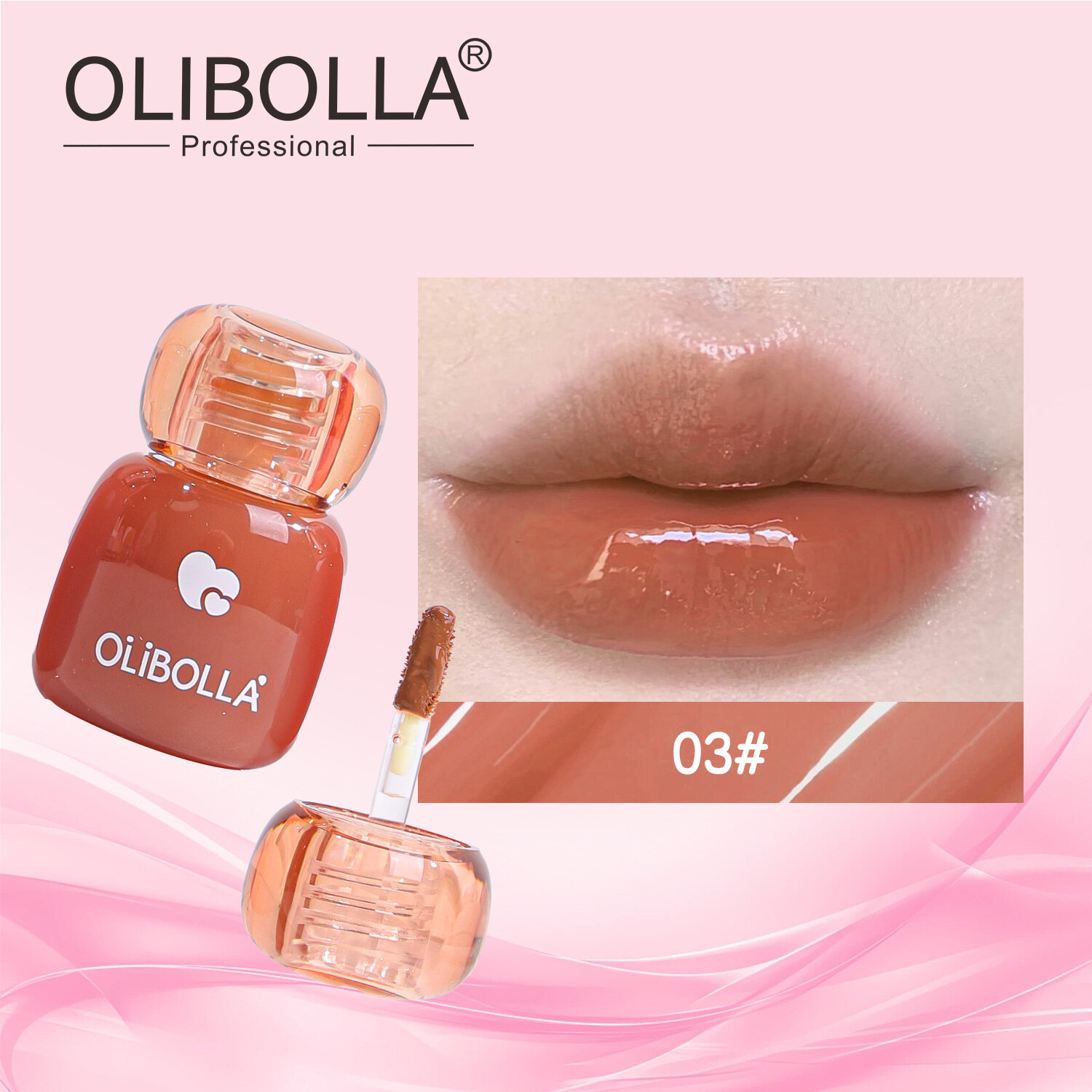 Стойкий неотпечатывающийся блеск‑тинт для губ OLIBOLLA, зеркальный водянистый финиш, 6 оттенков