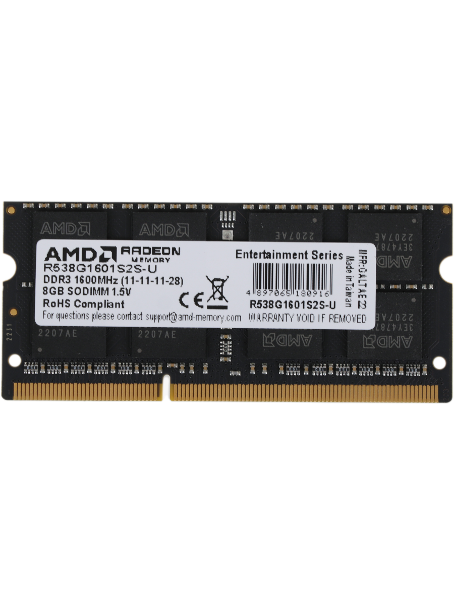 Память DDR3 8GB 1600MHz AMD R538G1601S2S-U RTL PC3-12800 CL11 SO-DIMM 204-pin 1.5В dual rank RTL