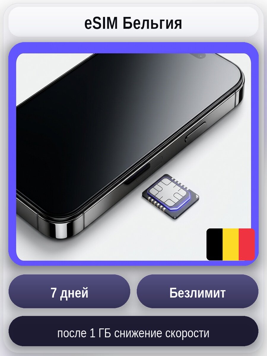 ESIM для мобильного интернета: безлимит на 7 дней | Бельгия | Виртуальная СИМ-карта