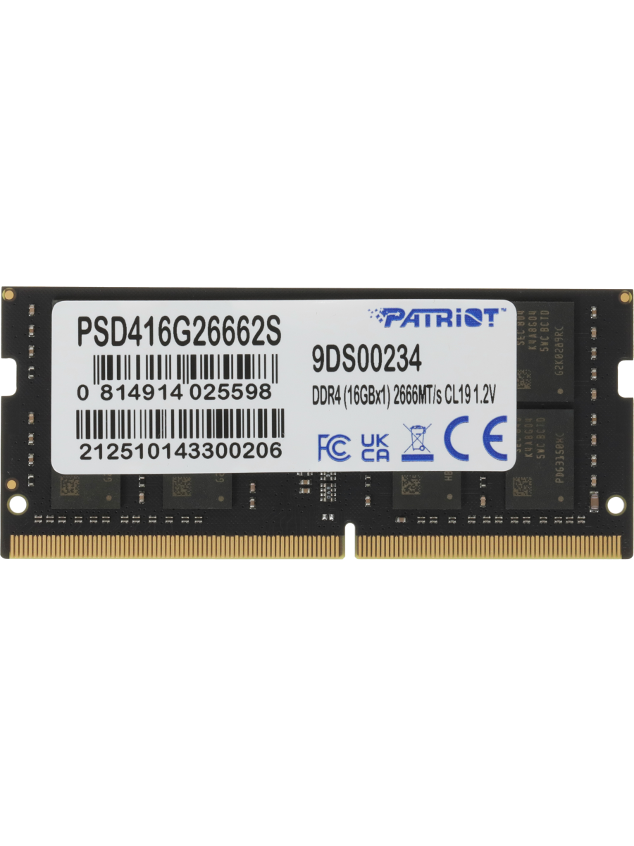 Память DDR4 16GB 2666MHz Patriot PSD416G26662S Signature RTL PC4-21300 CL19 SO-DIMM 260-pin 1.2В dual rank RTL