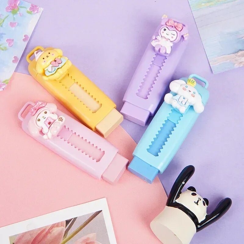 Ластик Sanrios Kuromi Melody Push-Pull — подходит для студентов, экзаменов, рисования, письма, в качестве ластика для карандашей, канцелярских принадлежностей, для школы, офиса и для женщин.