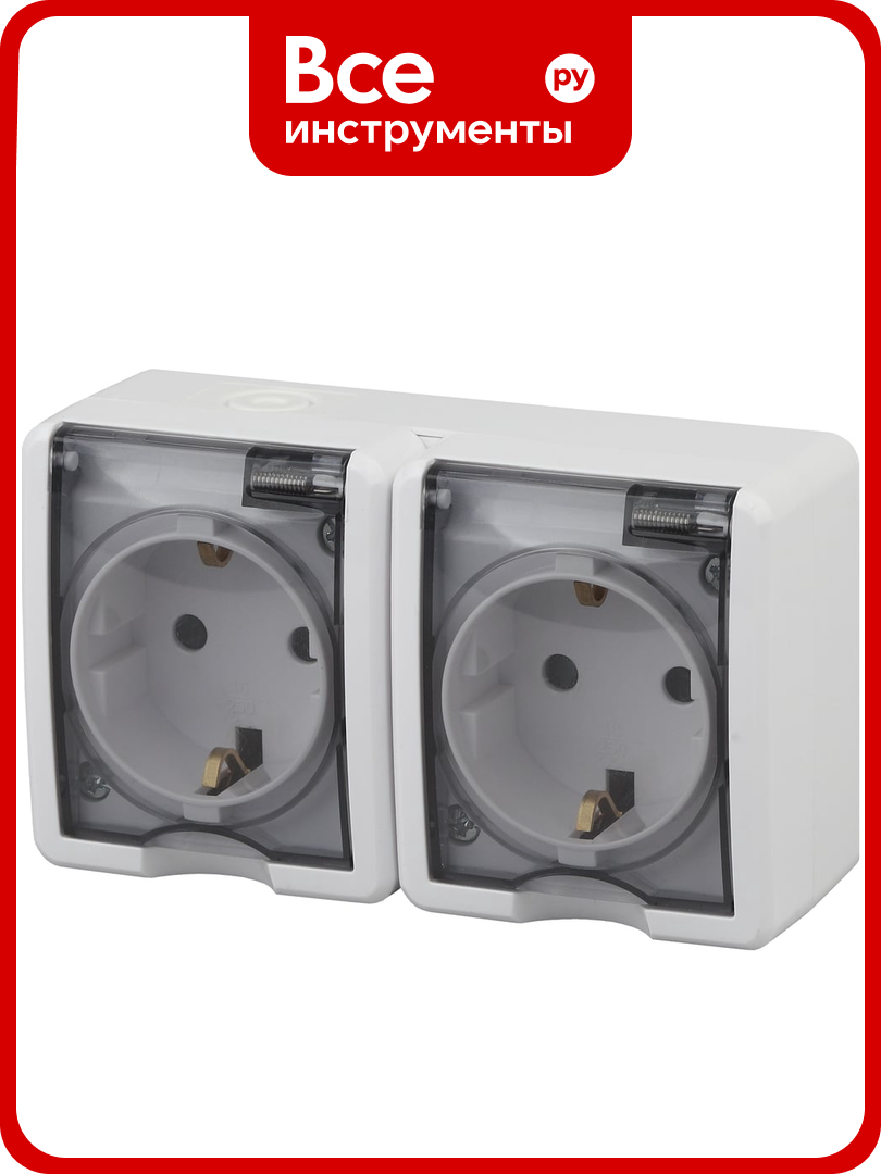 Розетка ЭРА Эксперт -01 2х2P+E IP54, 16АХ-250В, ОУ, белый Б0020716, для максимально качественного зажима кабеля