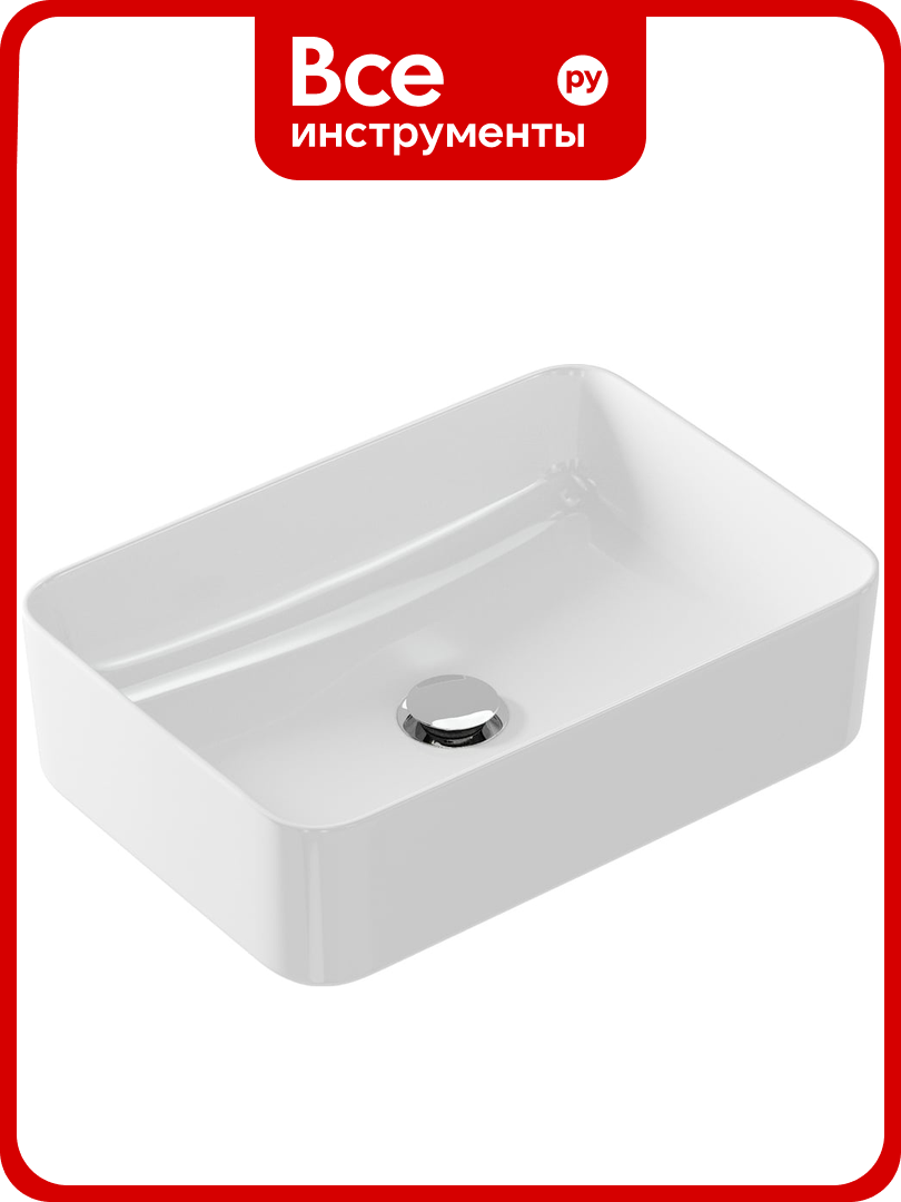 Раковина Cersanit CREA 50 RECTANGULAR, прямоугольная, накладная, керамическая, белая, современный стиль