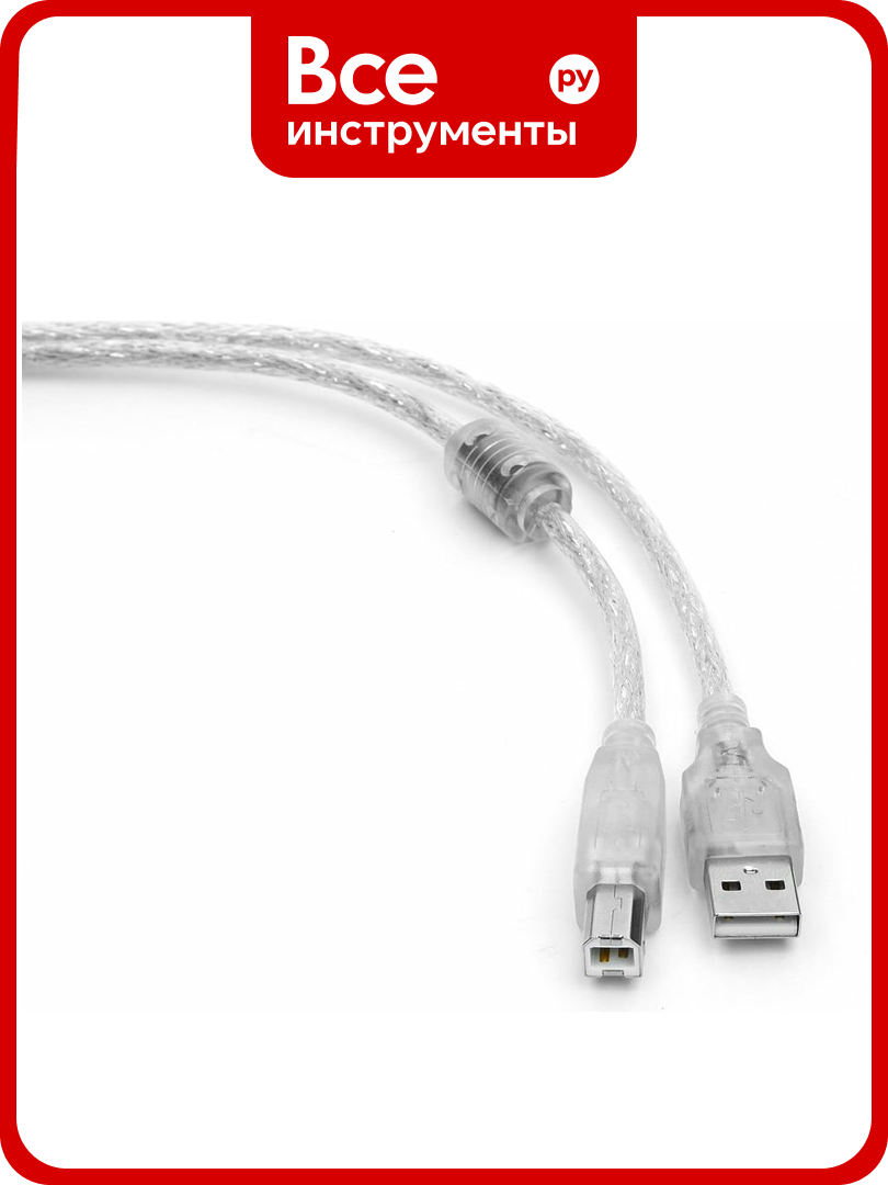 Кабель Cablexpert USB2.0 Pro, AM/BM, 0.75м, экранированный, ферритовое кольцо, прозрачный CCF-USB2-AMBM-TR-0.75M