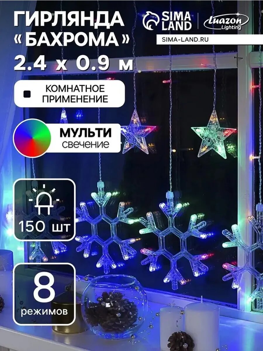 Мультидекор гирлянда с снежинками и бахромой