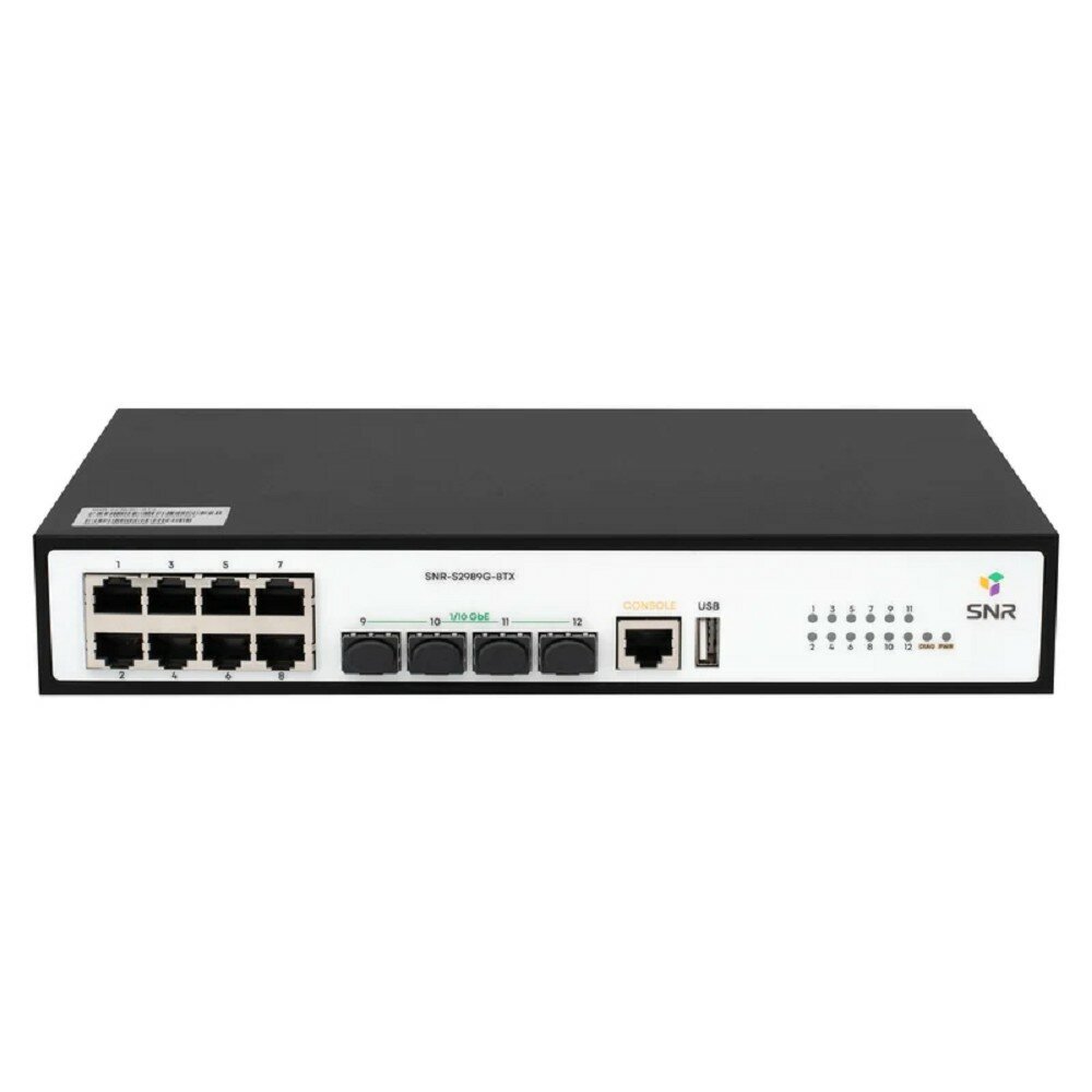 Коммутатор SNR-S2989G-8TX SNR Веб-интерфейс 12 портов 1000 Мбит/сек