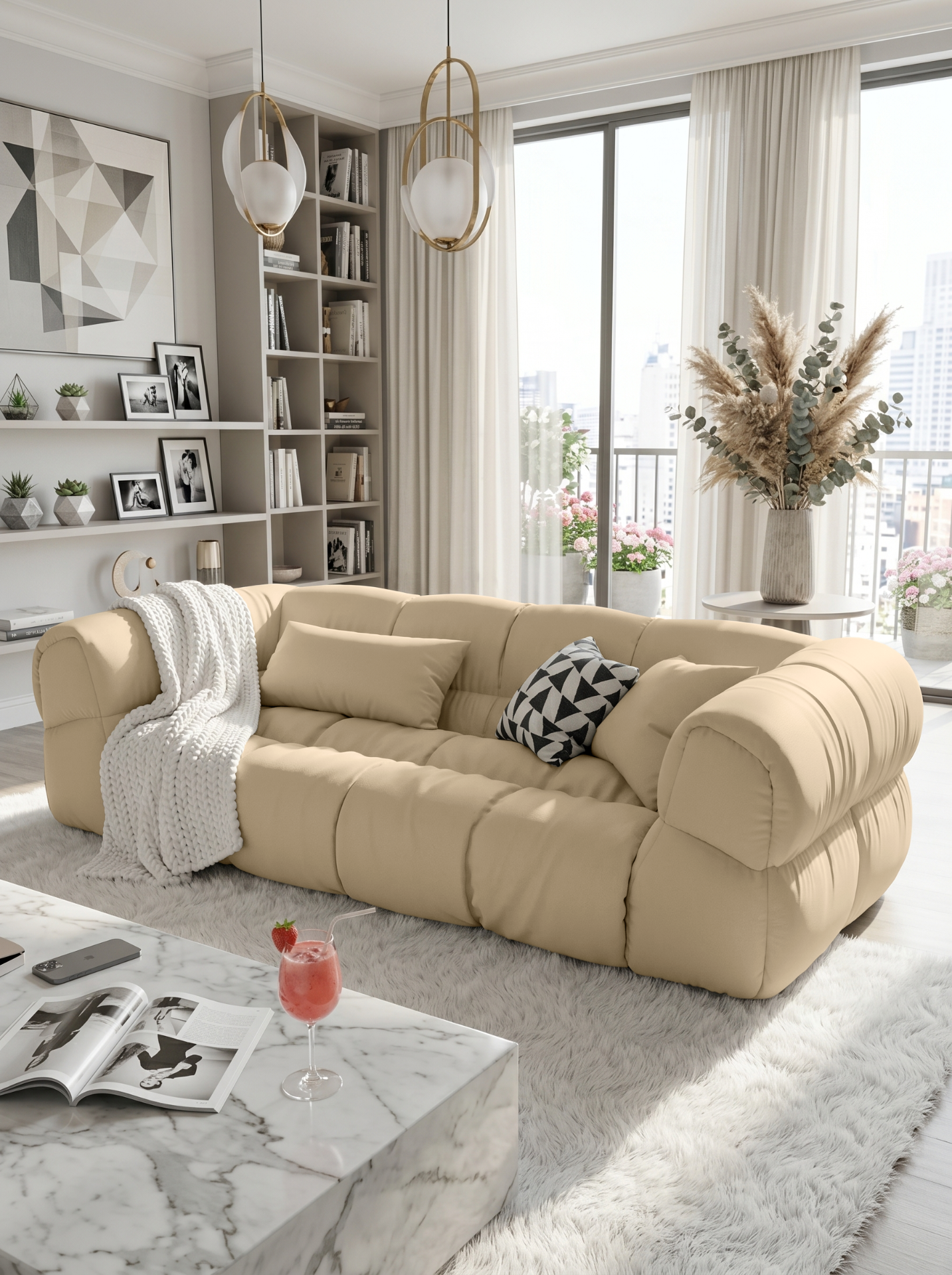 Диван Шелби Velutto 02 NOW 239x105x72 см, бежевый Велютто, нераскладной Фиеста