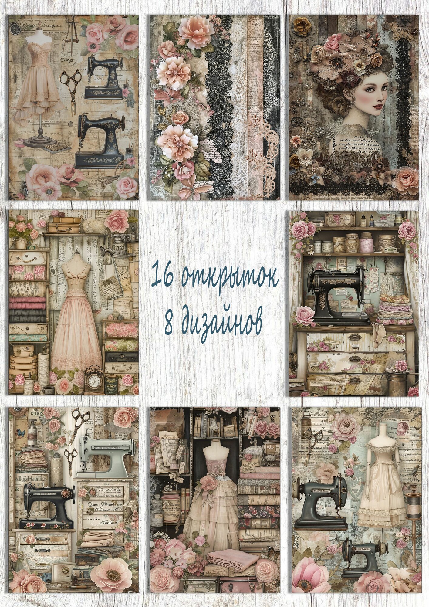 Открытки Винтаж, 16 штук