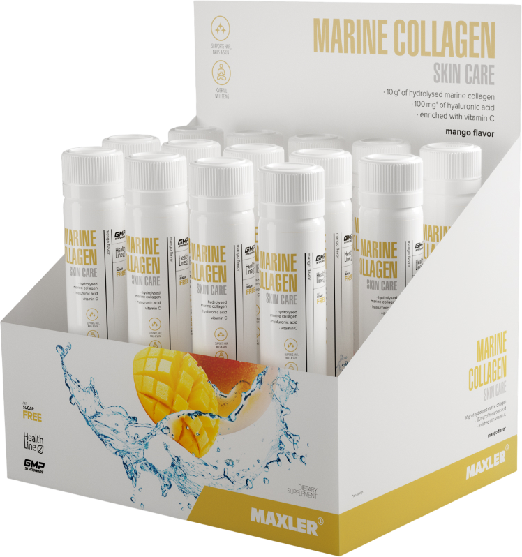 MAXLER Жидкий морской коллаген и гиалуроновая кислота для кожи "Манго" в шотах Marine Collagen SkinCare Mango Shots 1 шт.