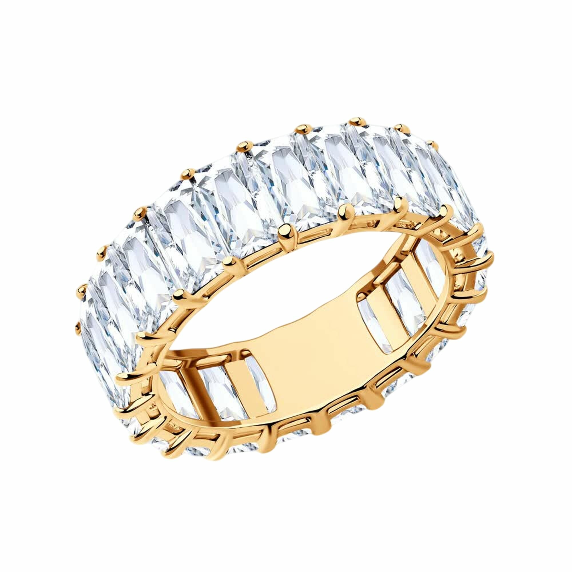 Кольцо дорожка, серебро, 925 проба, золочение, фианит