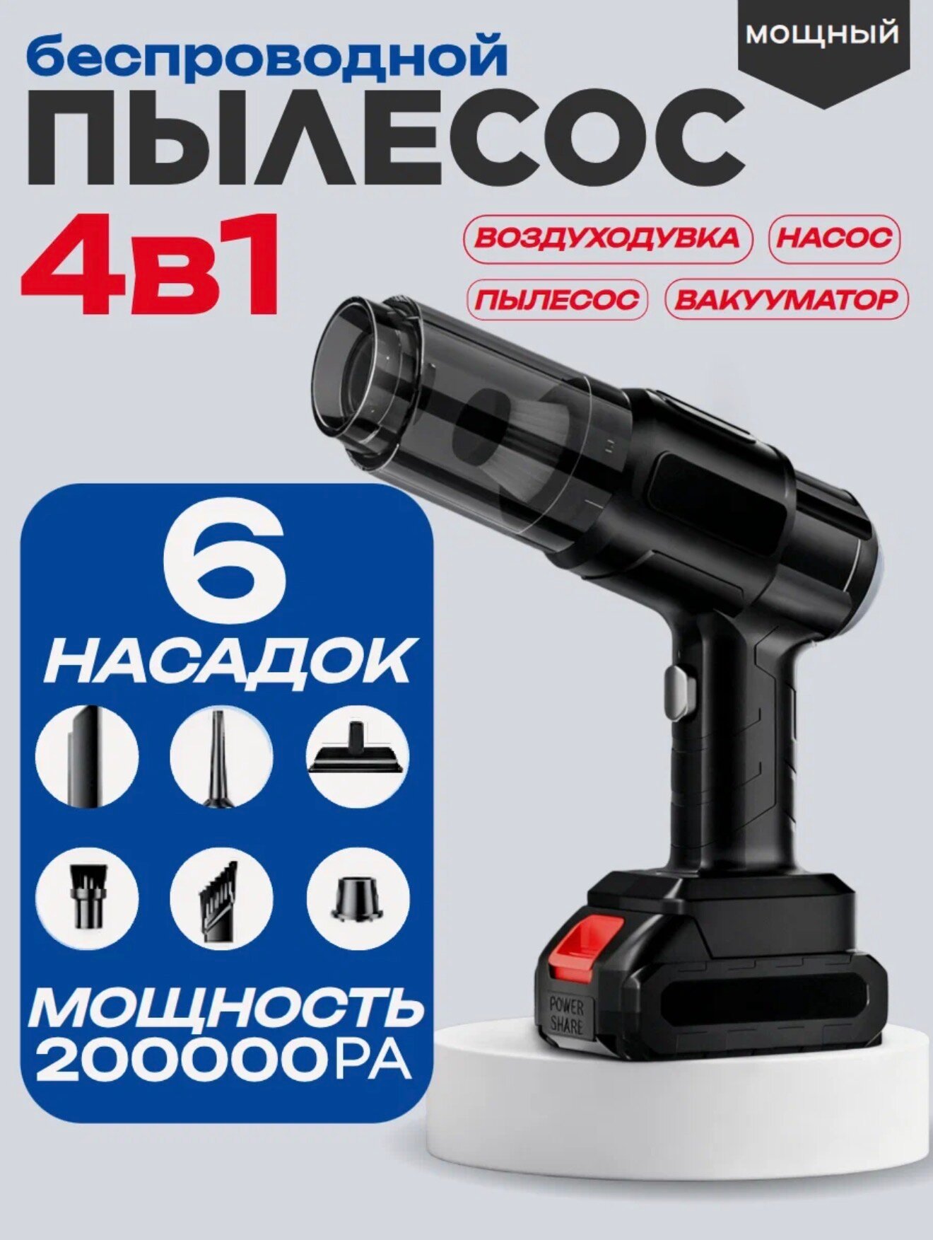 Беспроводной пылесос воздуходувка для салона автомобиля и дома, аккумуляторный, мощный GYD
