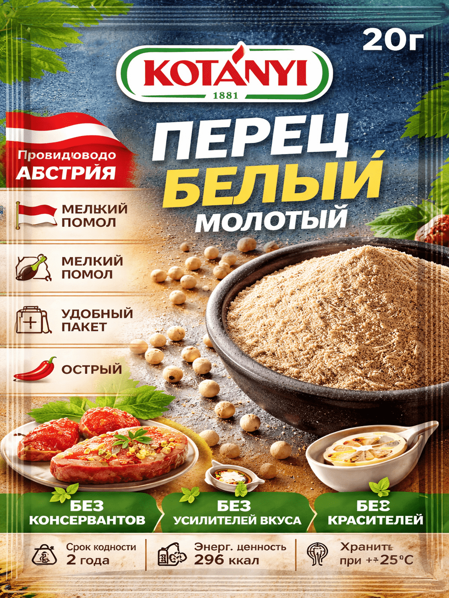 Перец Kotanyi белый молотый, 20г
