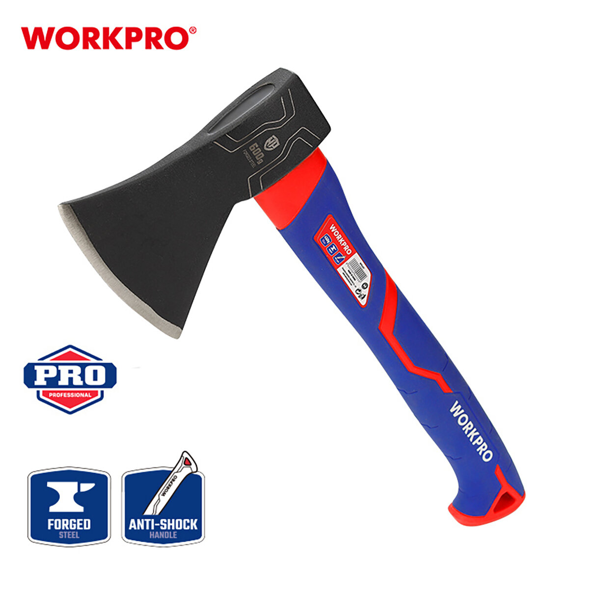 Кованый топор "Workpro", фиберглассовая рукоятка, обух 600 грамм