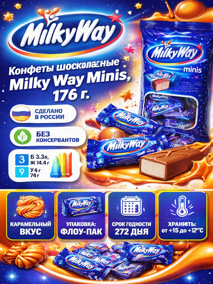 Конфеты шоколадные Milky Way Minis, 176г