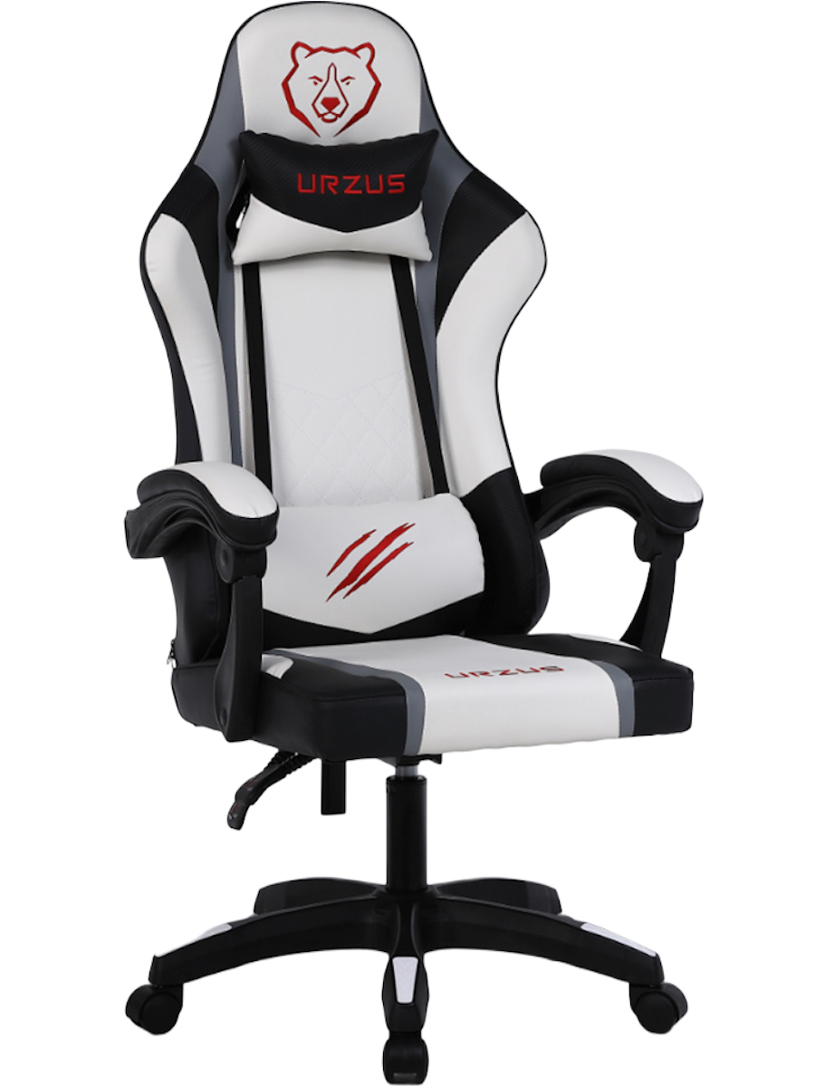 Кресло компьютерное игровое URZUS Raptor White-Red экокожа черный, белый, красный (UR-7351124)