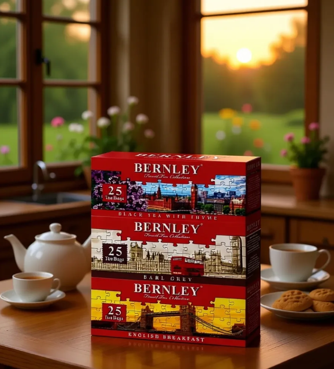Чай в пакетиках черный Bernley English Breakfast + Earl Grey + с Чабрецом, 3 пачки по 25 шт.