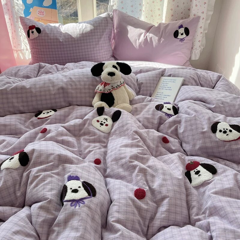 Набор постельного белья Girly Cherry Bear: вышитое полотенце, комплект из четырех предметов из чистого стираного