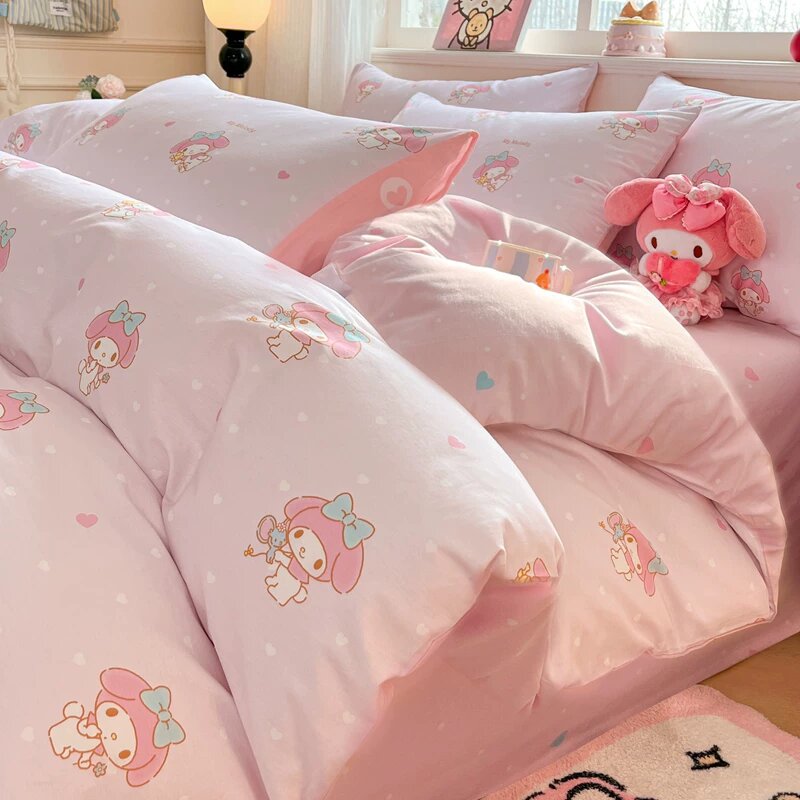 Детский комплект постельного белья Hello Kitty из четырех предметов: простыни и пододеяльники из чистого хлопка с