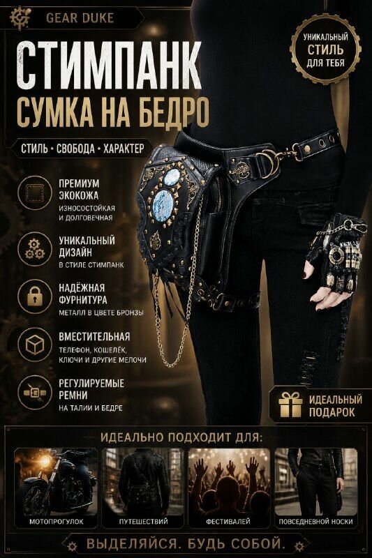 Сумка на бедро поясная Стимпанк кобура на ногу