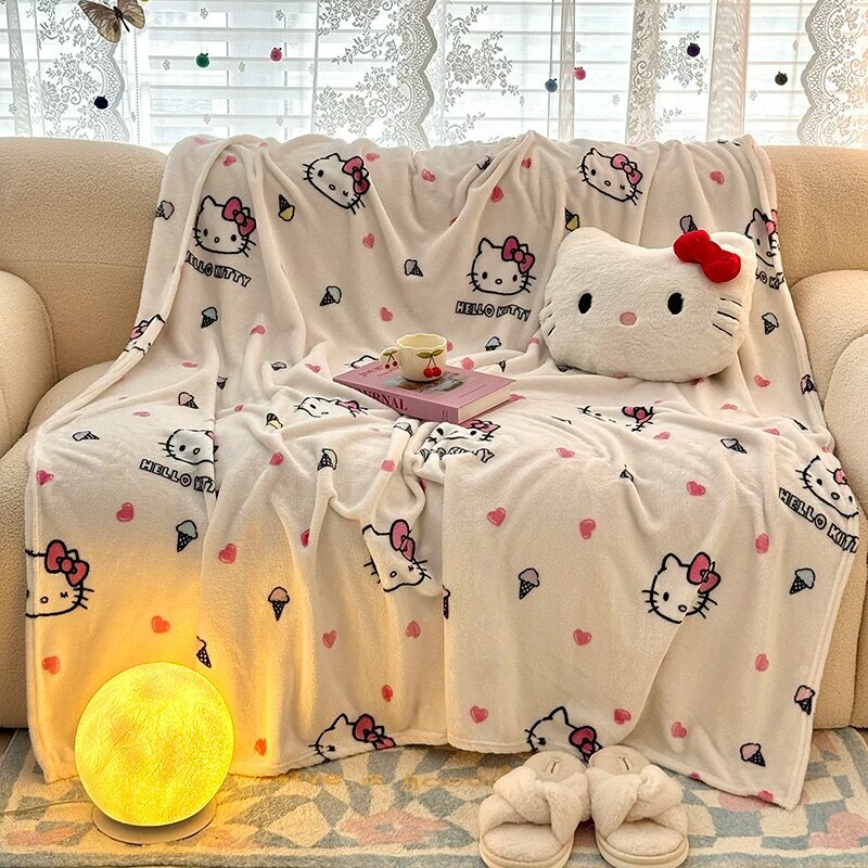 Двустороннее одеяло из молочного вельвета с рисунком Hello Kitty, одеяло для офисного сна, одеяло для дивана, одеяло
