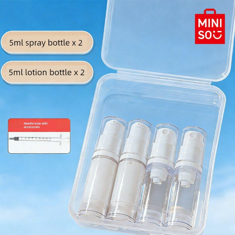 Набор дорожных косметических флаконов MINISO: портативные емкости для шампуня и геля для душа, герметичные пустые