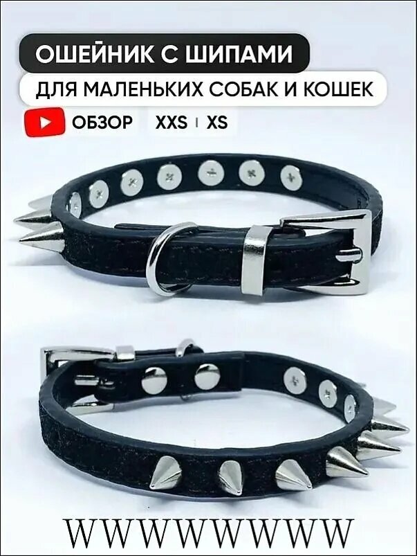 Черный ошейник с шипами, подходит для маленьких собак и кошек, от XS/22 см до 27 см, гарантия надежного использования десять лет.