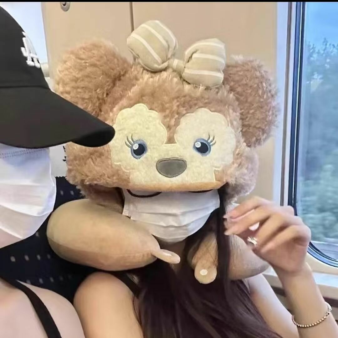 Дорожная подушка с капюшоном и мультяшным принтом, Neck Pillow, For adult, Шампанское, Мэй.