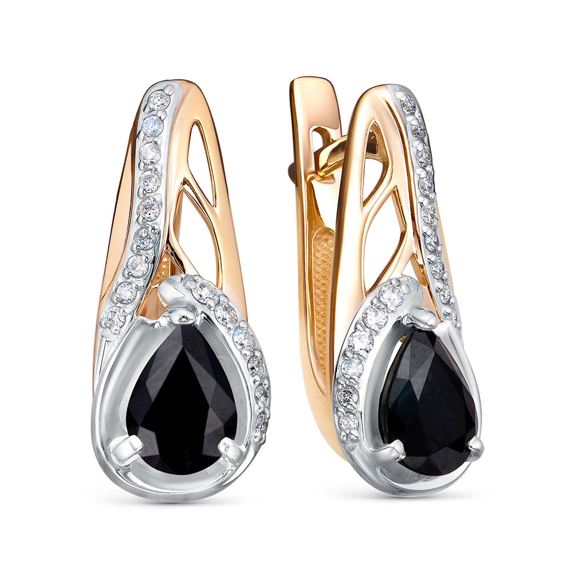 Серьги, красное золото, 585 проба, бриллиант, сапфир