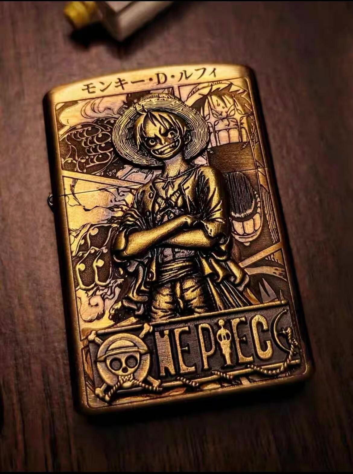 Zippo, Высокоточная гравировка Луффи из One Piece, цельная латунь, пустая(без заправки)
