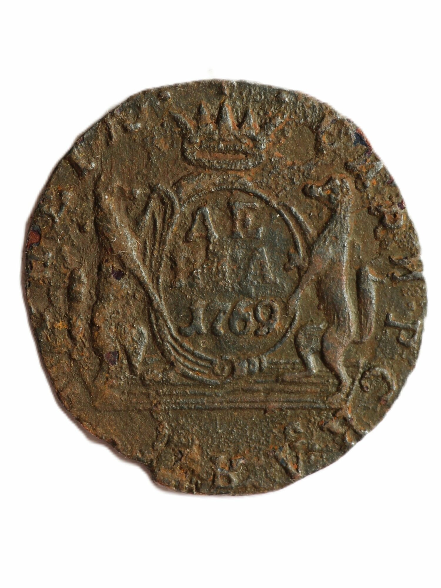 Подлинная монета Полушка 1769 года КМ Российской Империи (Екатерина II) Сибирская