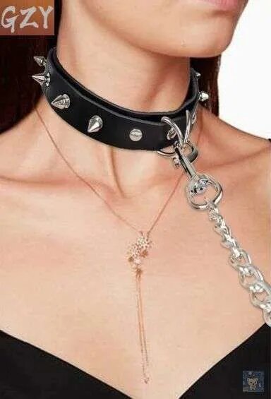 Ошейник БДСМ с шипами и цепью для секса игрушки 18+