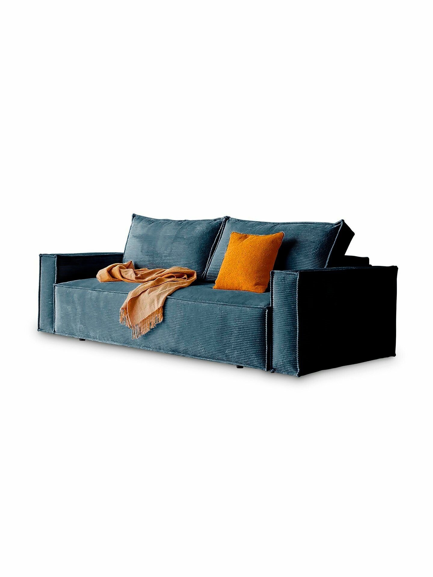 Диван Софт 3 Cilium Indigo NOW 240x94x80 см, синий Вельвет, еврокнижка Фиеста — фото 1