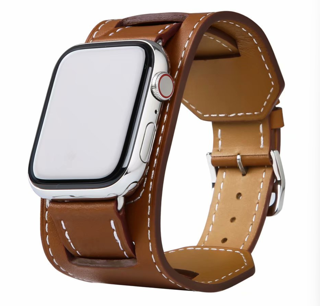 Широкий ремешок-напульсник из импортной кожи для Apple Watch 42mm коричневый