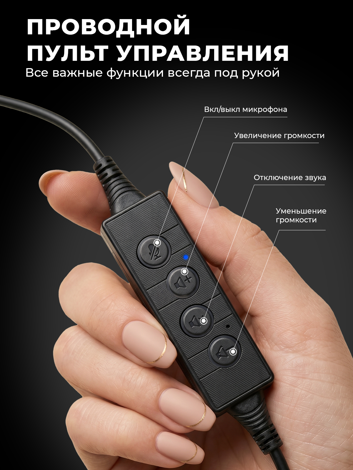 Наушники RITMIX RH-563USB Чёрные, проводные, компьютерные, USB — фото 1