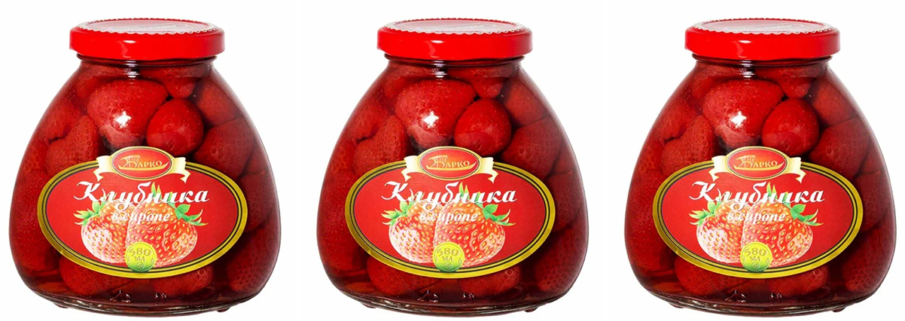 Клубника в легком сиропе Барко, 580 гр, 3 шт