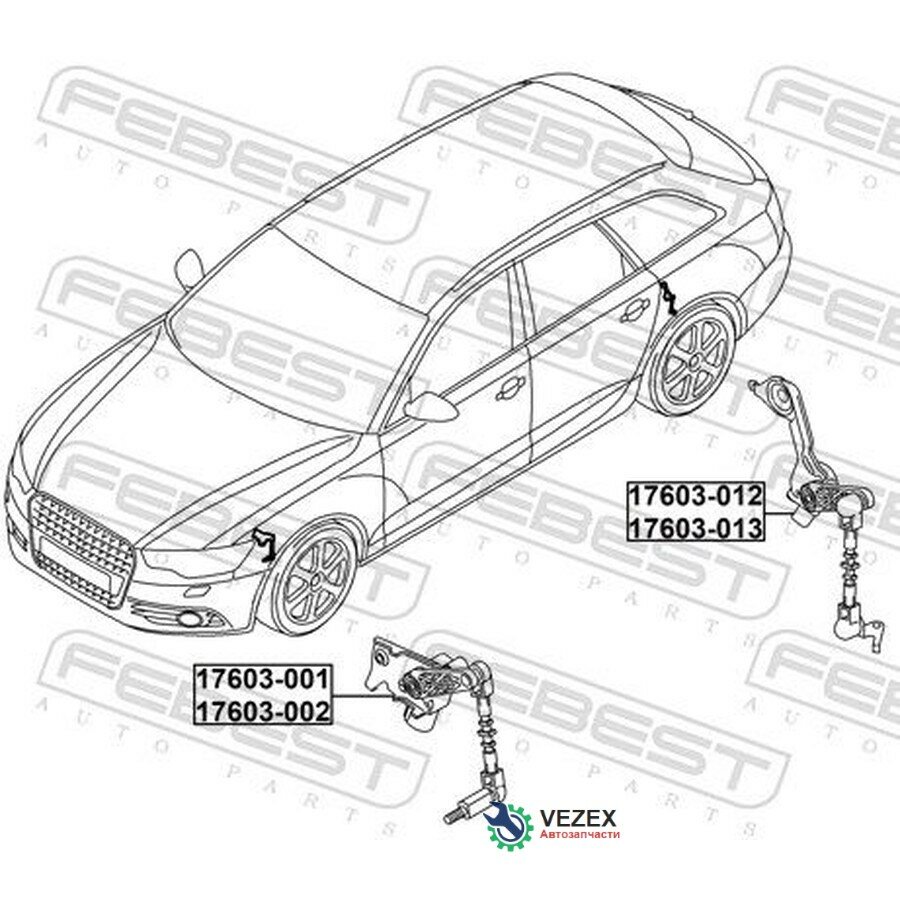FEBEST 17603-013 датчик положения кузова задний правый (С тягой) 17603-013