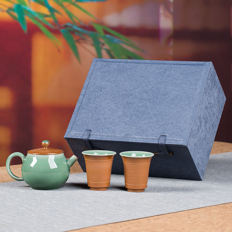 Longquan Celadon прыгающий нож горшок из двух чашек кунг-фу чайный сервиз костюм портативный высококачественный чайник