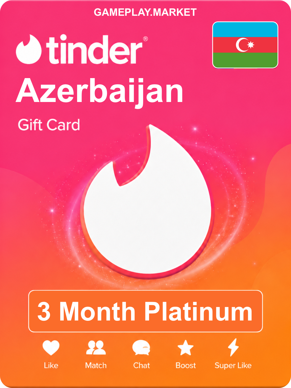 Подарочная карта Tinder Platinum 3 месяца подписки / Для аккаунта Азербайджана / Оригинальный цифровой код